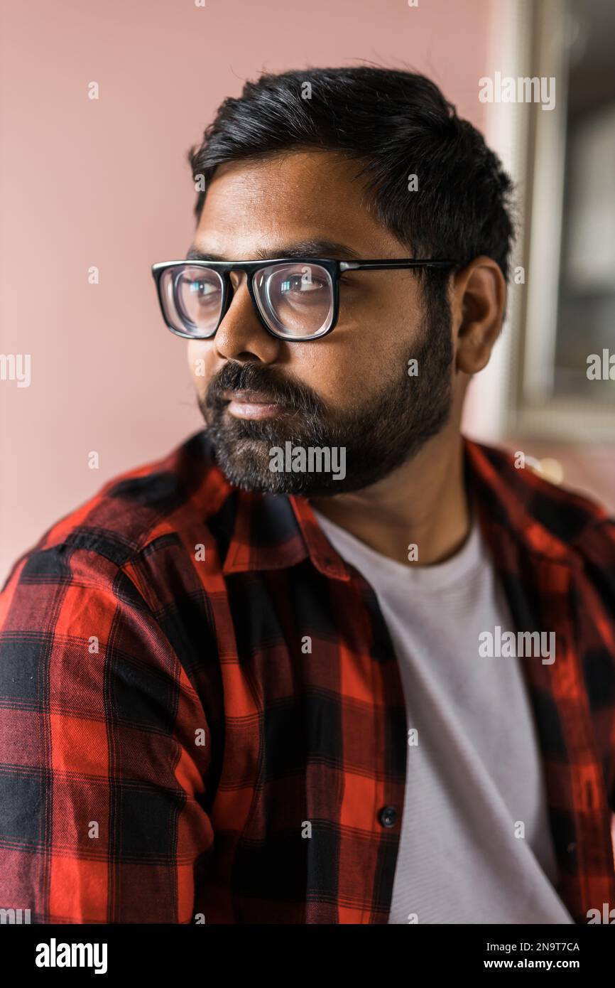 Head shot portrait smart confident smiling millennial indian man ...