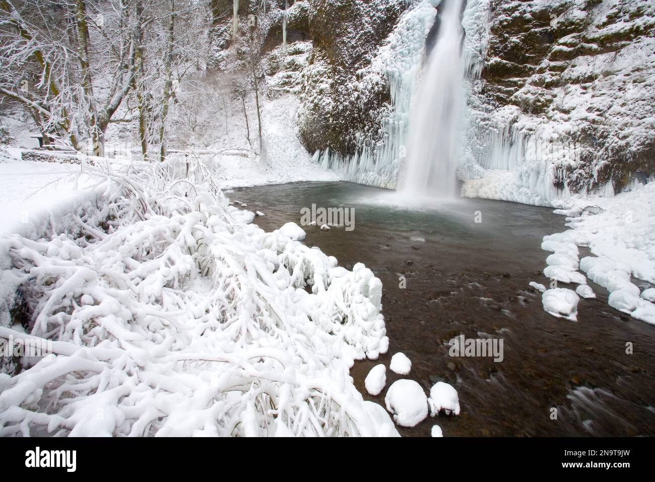 Snow and ice formations in winter at Horse Tail Falls in the Columbia ...