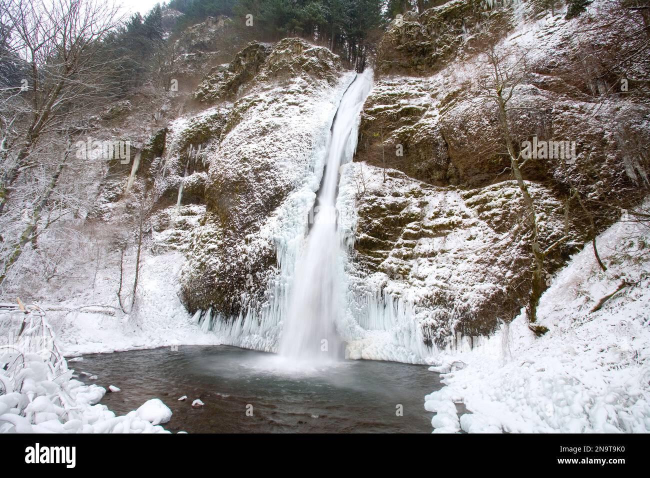 Snow and ice formations in winter at Horse Tail Falls in the Columbia ...