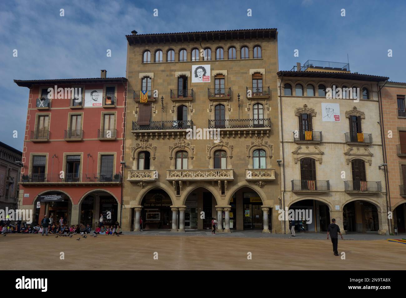 Old houses in the main square of the small Catalan town of Vic, in ...