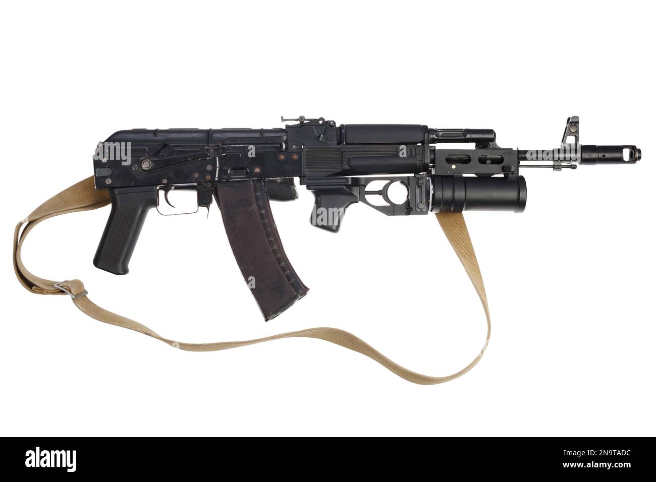 Modern kalashnikov 5.45x39 mm AK 74M assault rifle with 40 mm underbarrel grenade launcher ...