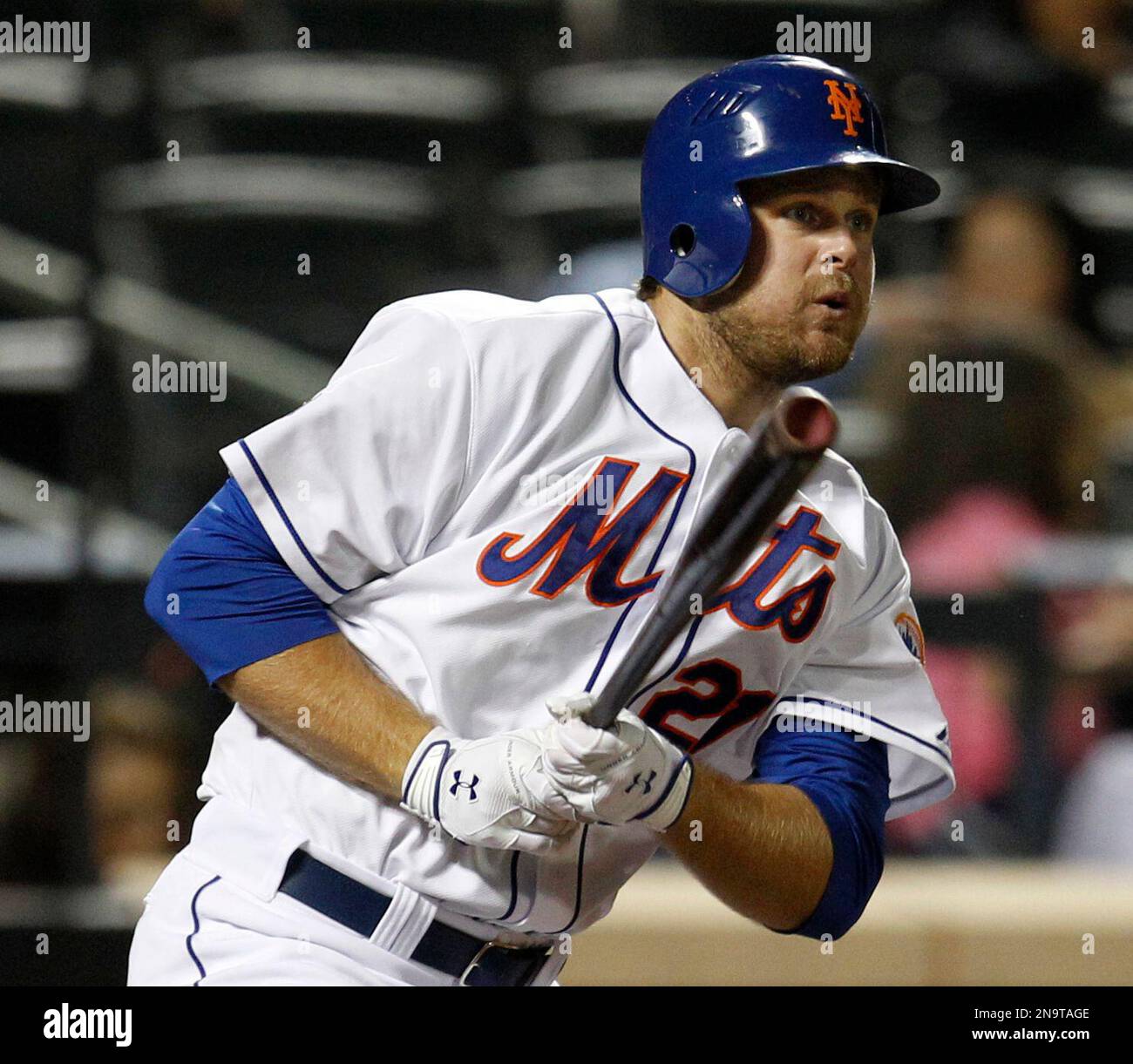 New York Mets Lucas Duda watches his hit during their baseball game at ...