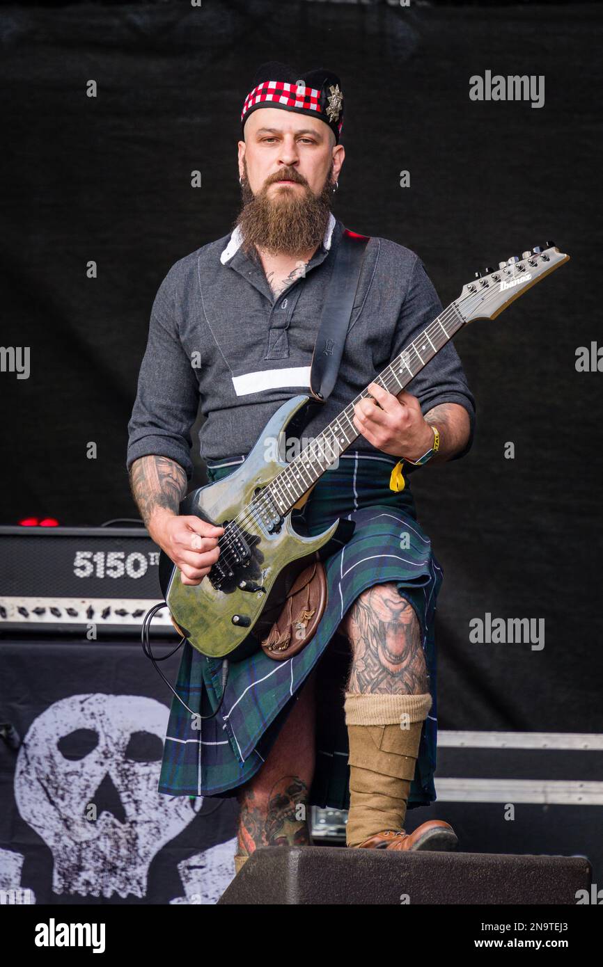 A vertical shot of Band 1914 performing on Brutal Assault 2022 festival ...
