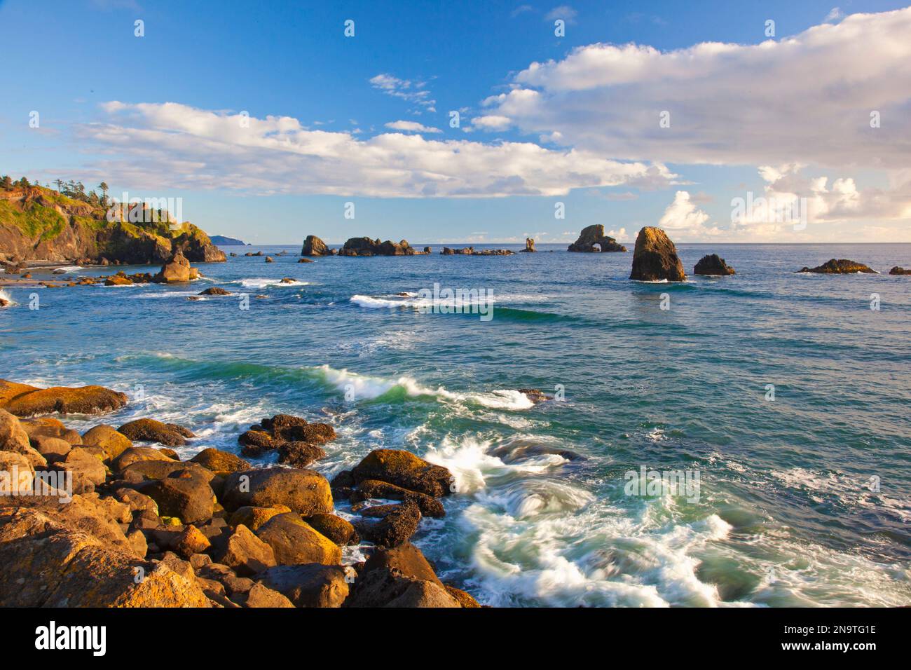 Rock formations in the Pacific Ocean on Indian Beach along the Oregon ...