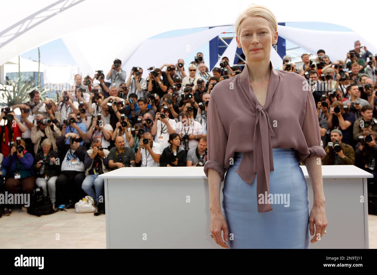 Actress Tilda Swinton poses during a photo call for Moonrise Kingdom at ...