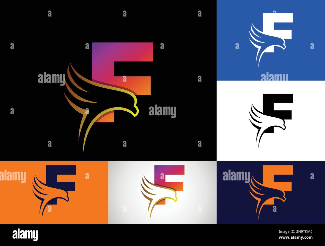 Initial F monogram letter with Eagle head negative space symbol. Creative Eagle head logo design ...