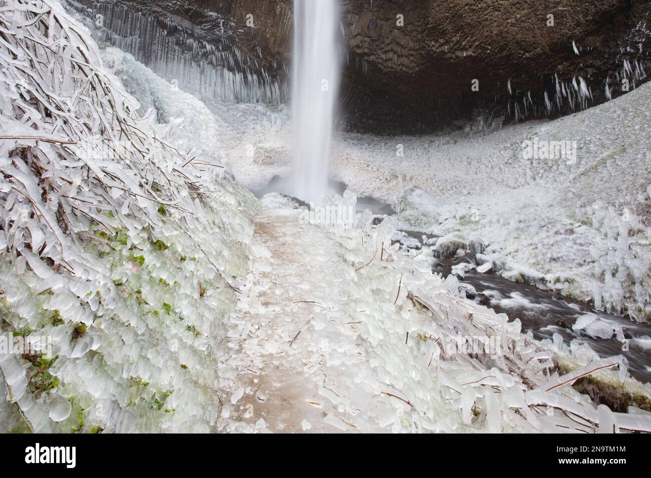 Close-up of winter ice after a storm along Latourell Falls, Columbia ...
