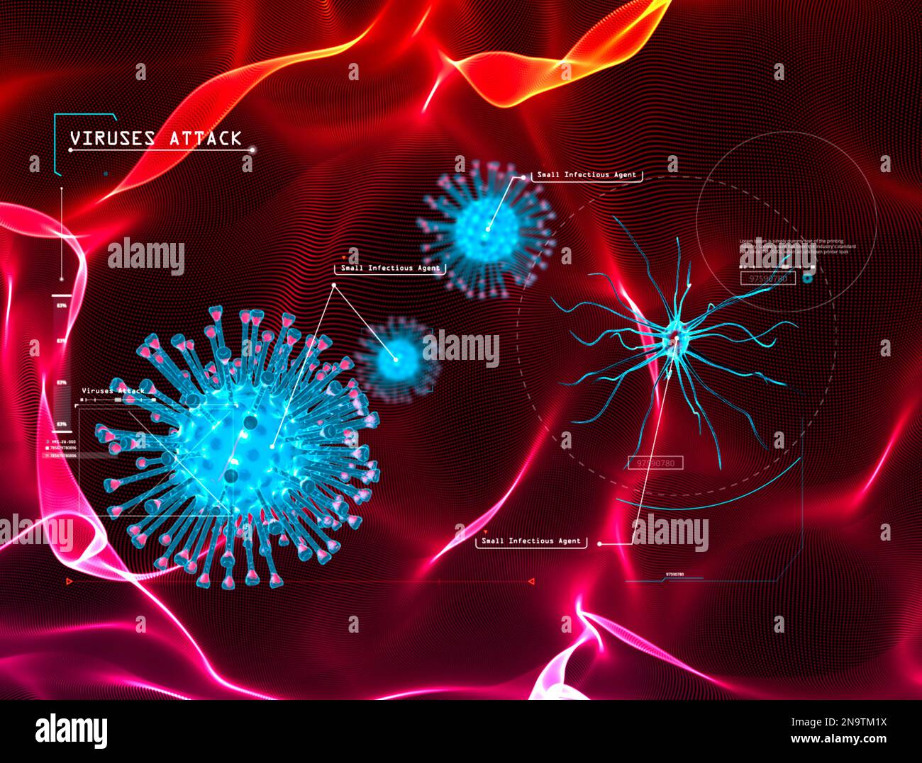 Human body attacked by viruses, scientific research. Genetic experimentation. Data reprocessing ...
