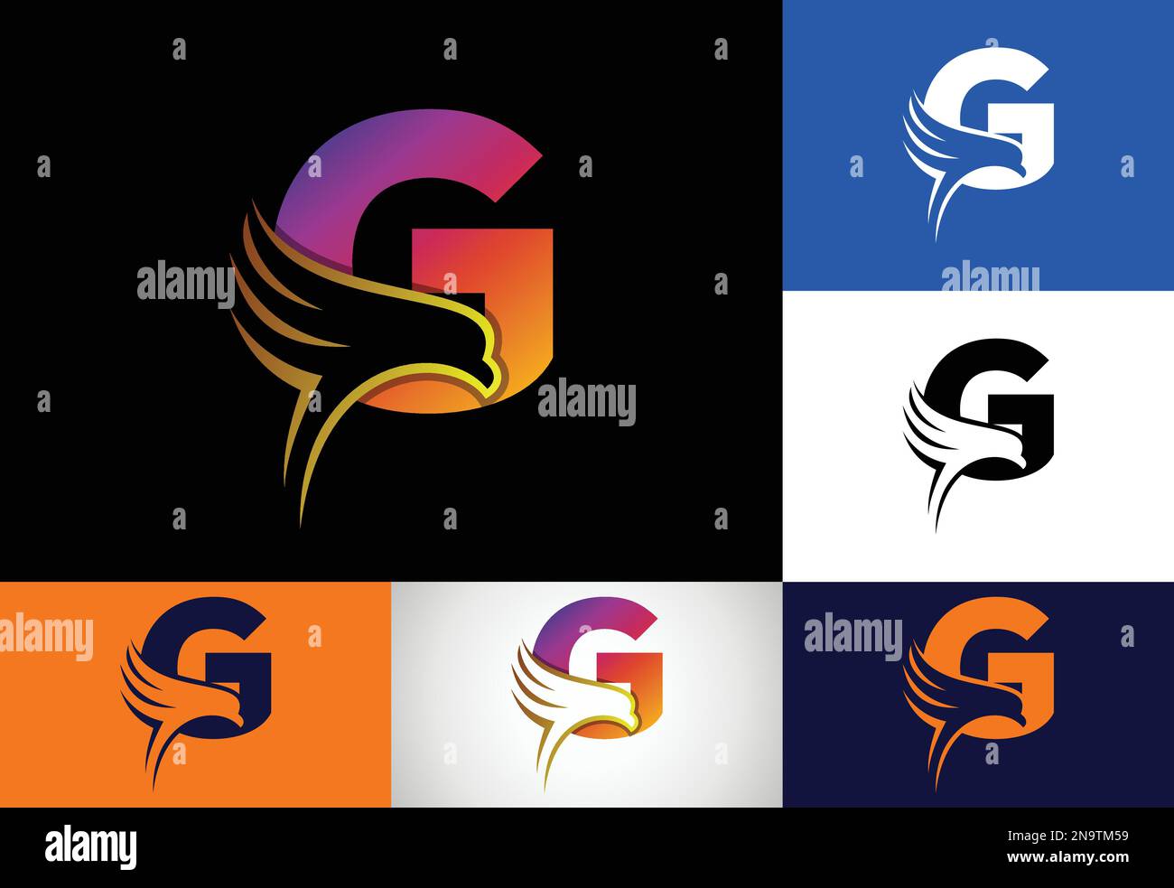 Initial G monogram letter with Eagle head negative space symbol ...