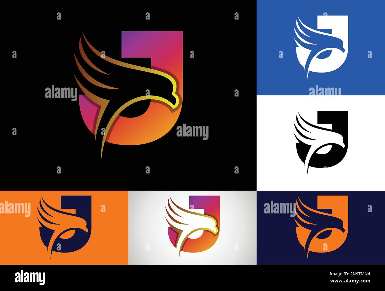 Initial J monogram letter with Eagle head negative space symbol. Creative Eagle head logo design ...