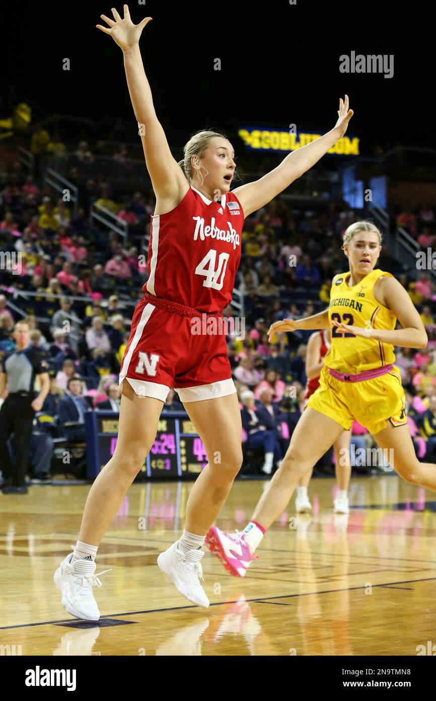 ANN ARBOR, MI - FEBRUARY 12: Nebraska Cornhuskers center Alexis ...