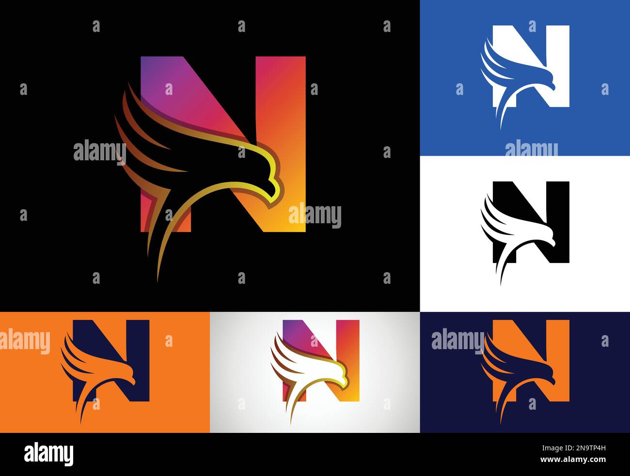 Initial N monogram letter with Eagle head negative space symbol. Creative Eagle head logo design ...