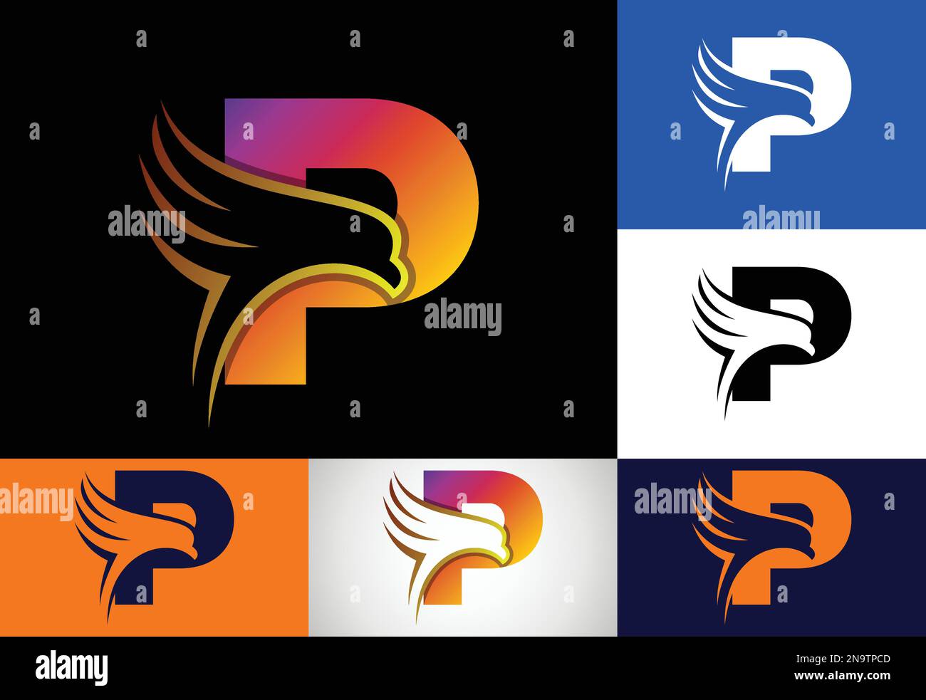 Initial P monogram letter with Eagle head negative space symbol. Creative Eagle head logo design ...