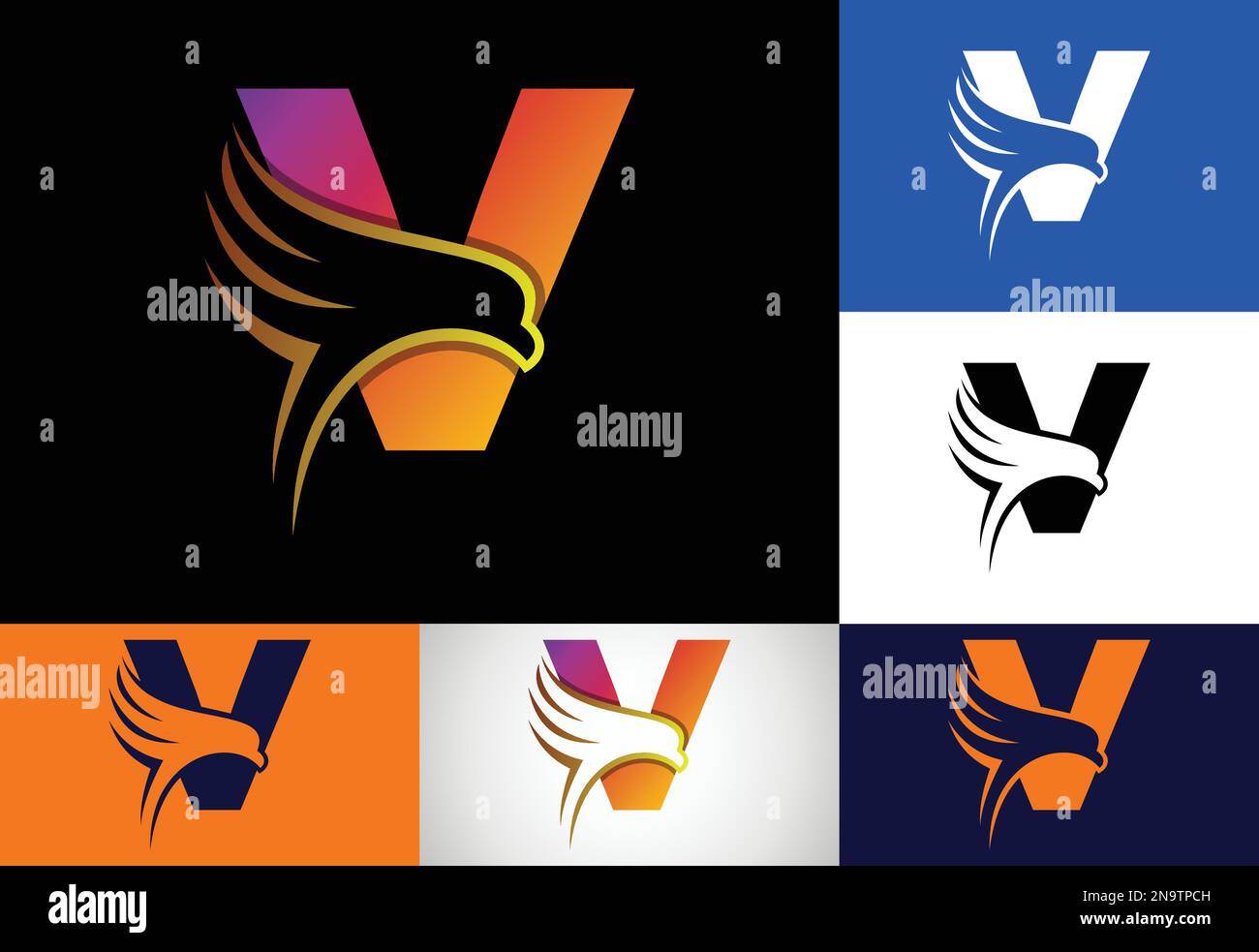 Initial V monogram letter with Eagle head negative space symbol ...