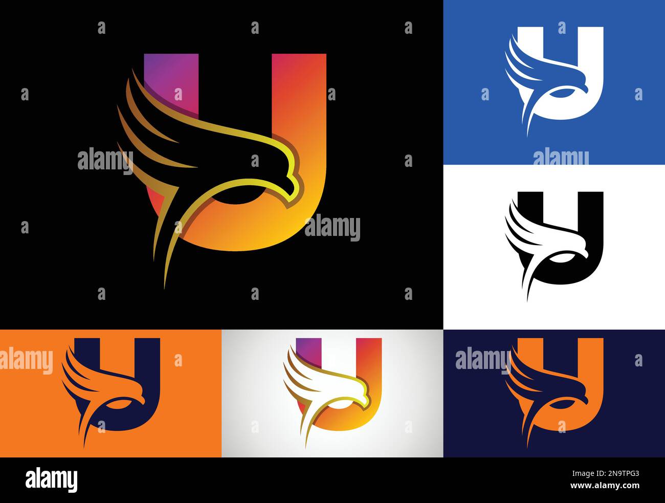 Initial U monogram letter with Eagle head negative space symbol. Creative Eagle head logo design ...