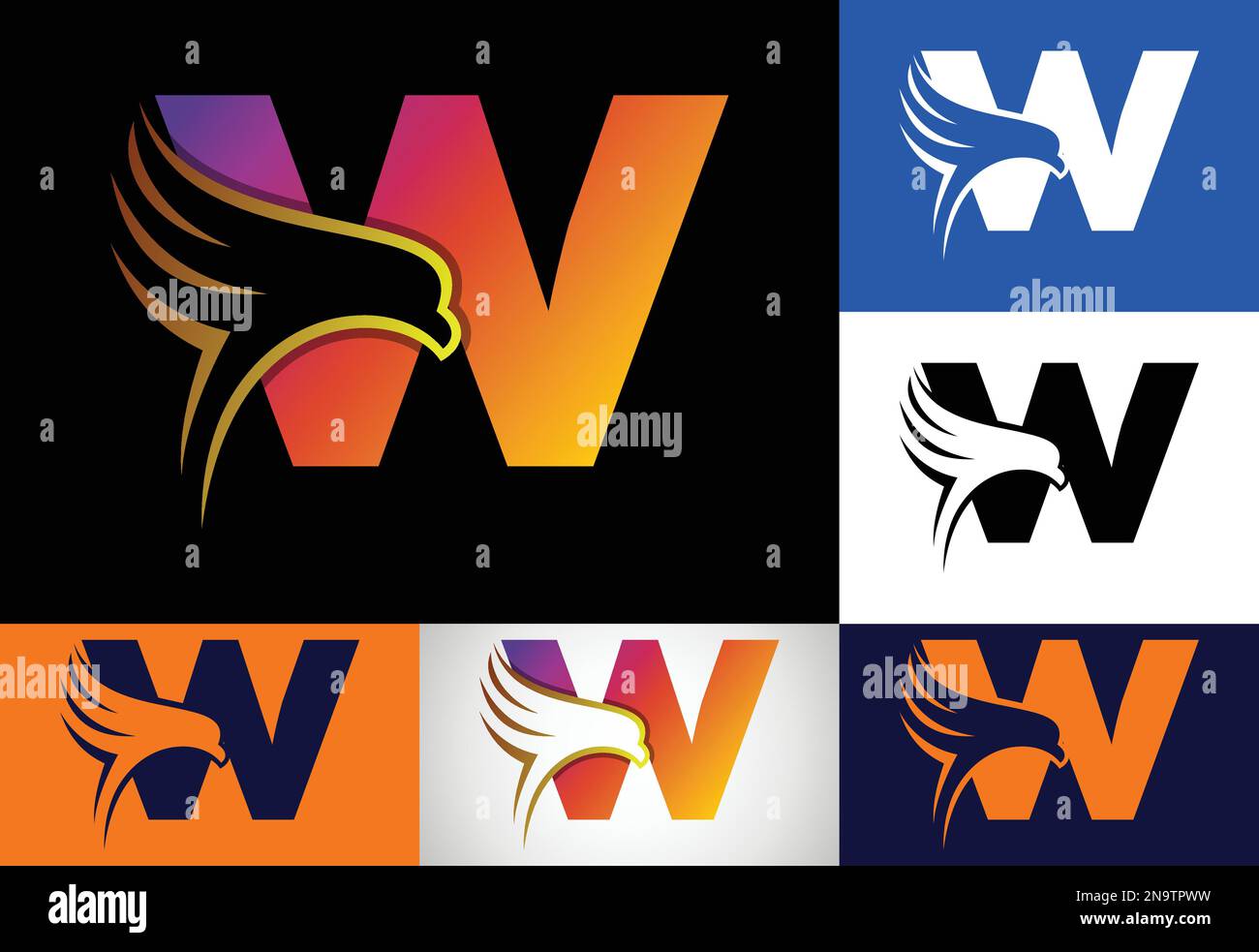 Initial W monogram letter with Eagle head negative space symbol ...