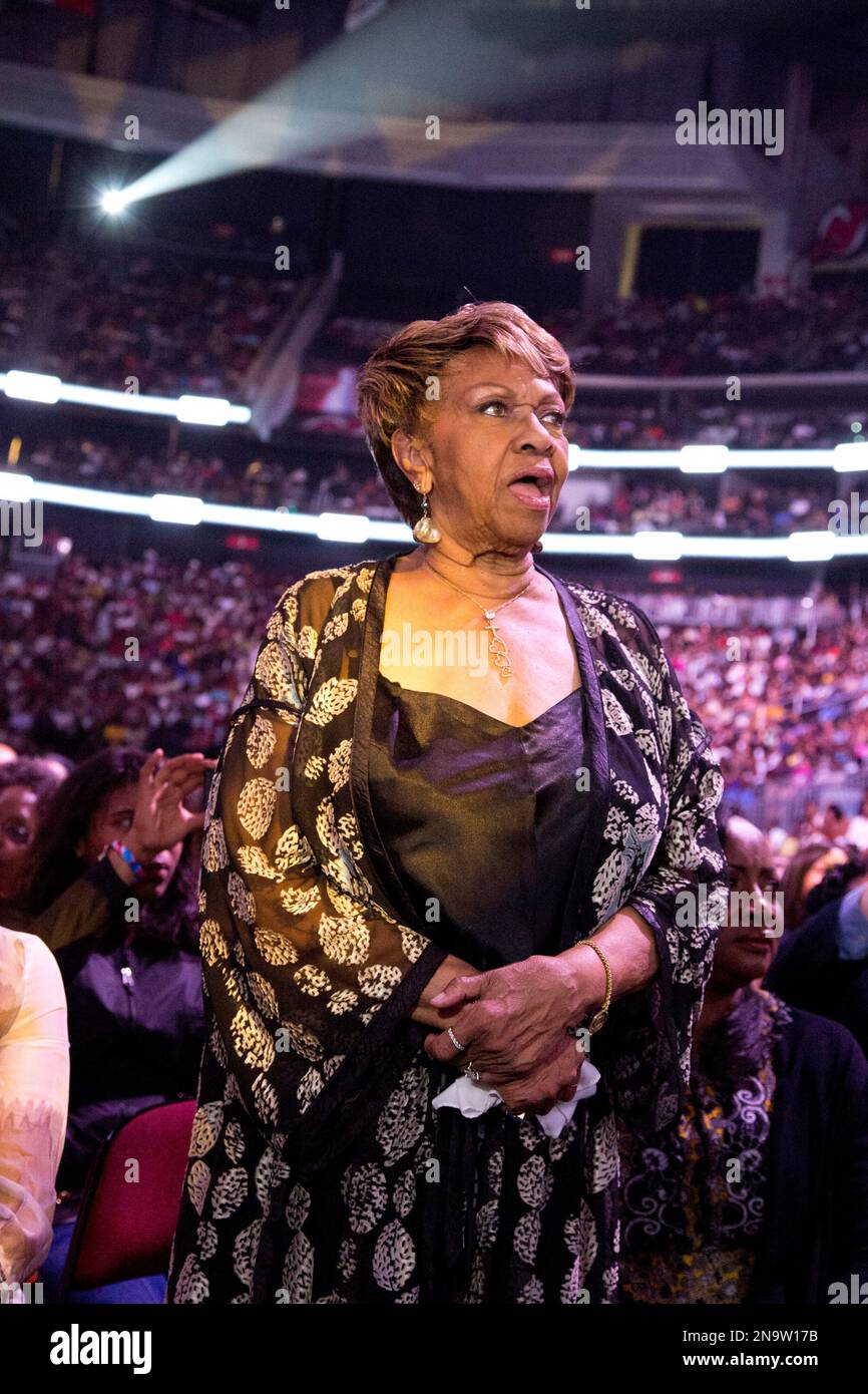 Cissy Houston sings along as her son Gary Houston performs onstage ...