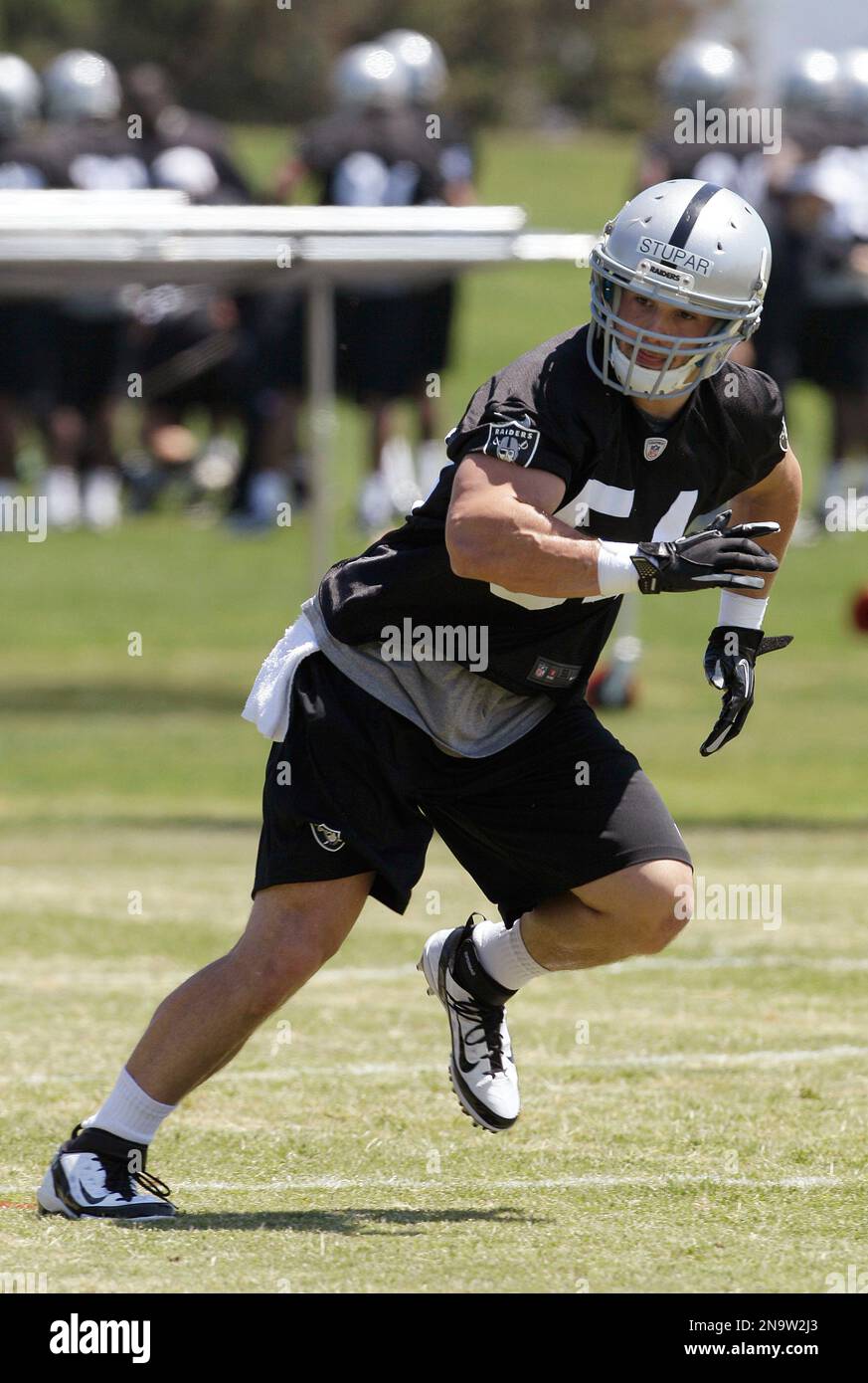 Oakland Raiders rookie linebacker Nathan Stupar (54) practices at the ...