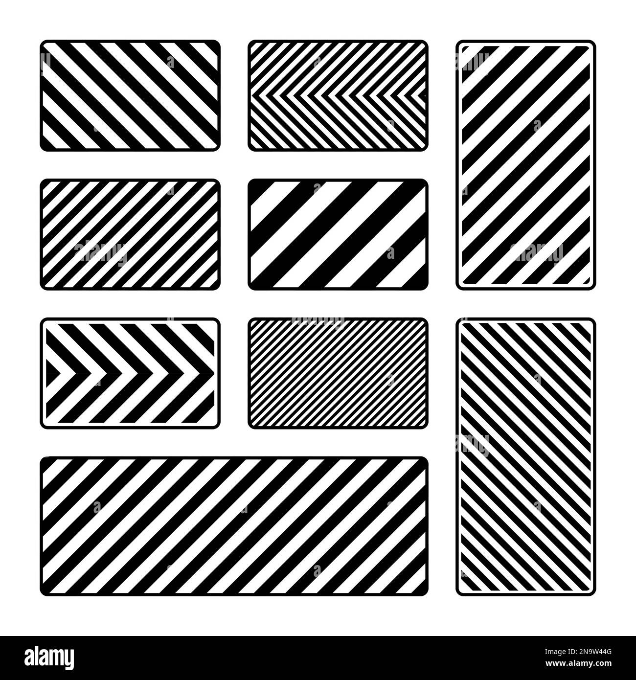 Various black warning signs with diagonal lines. Attention, danger or ...