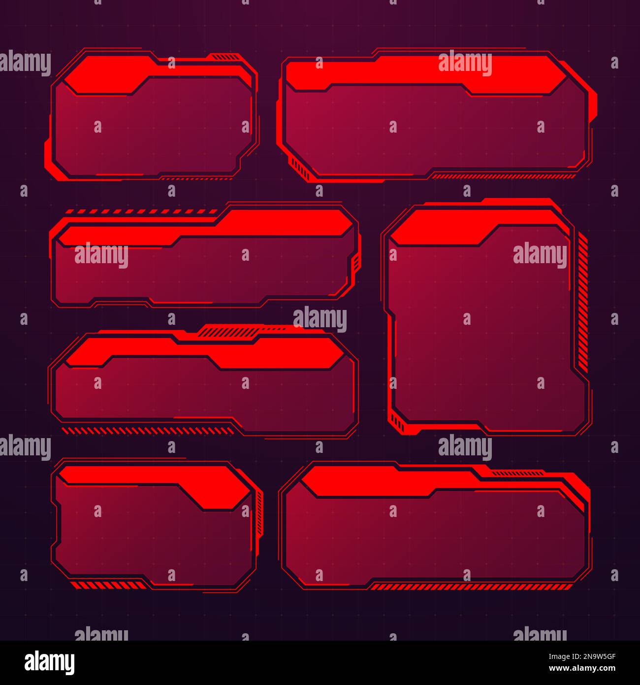 Red futuristic HUD or UI elements. Sci-fi user interface text boxes ...