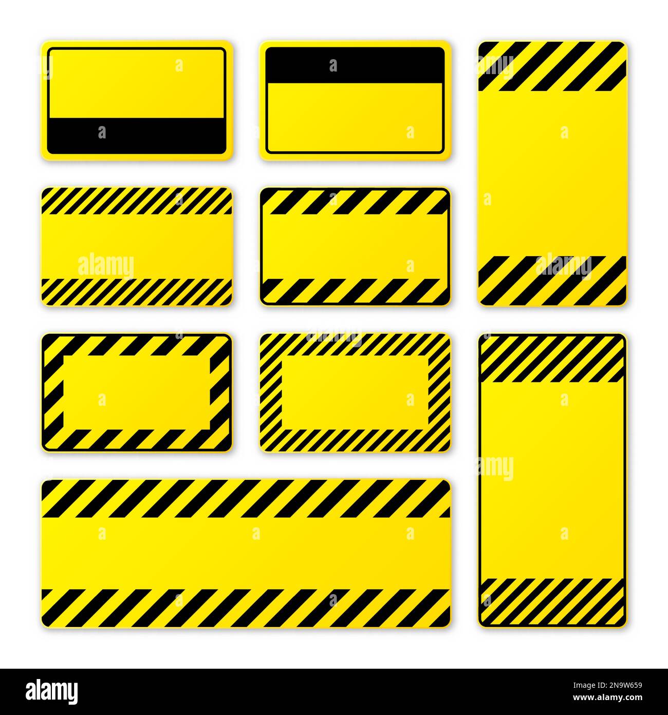Various blank yellow warning signs with diagonal lines. Attention ...