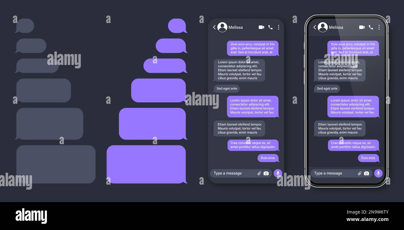 Realistic smartphone with messaging app. SMS text frame. Conversation ...