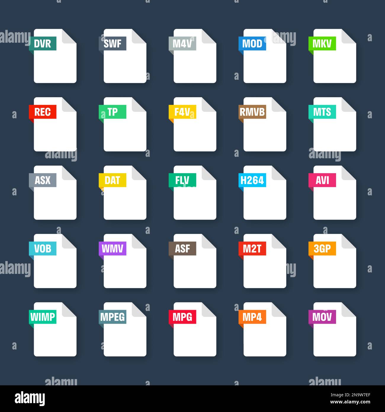 Common system file formats. Document types and extensions. Flat style ...