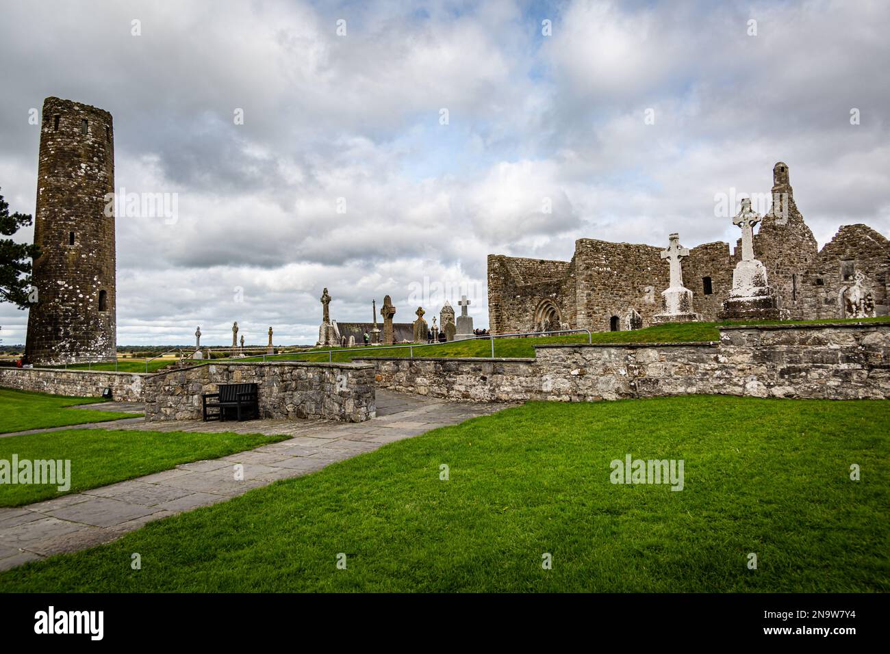 O'Rourke's Tower, Clonmacnoise, County Longford, Ireland Stock Photo ...