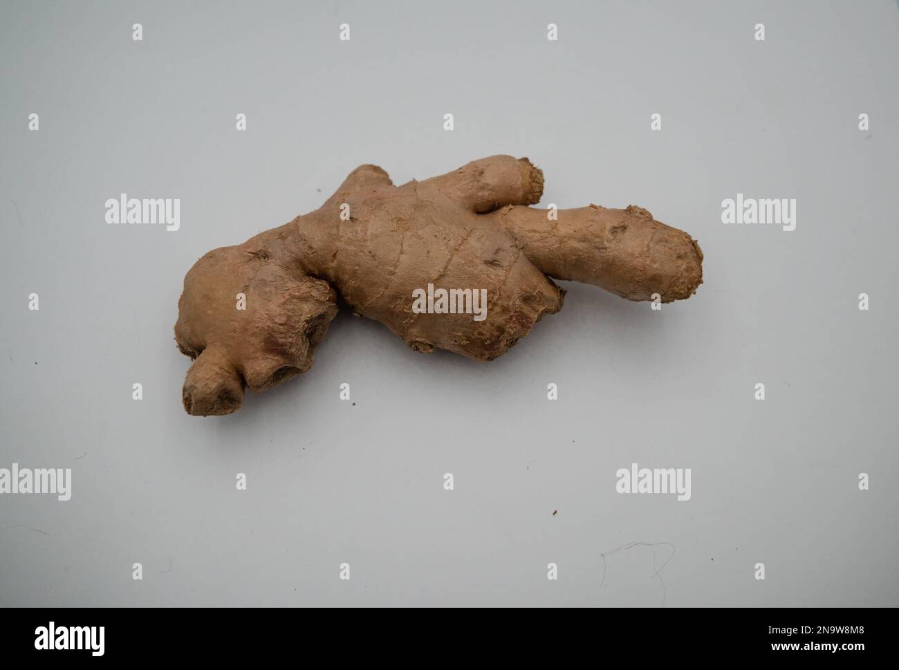 Top of the view of root ginger. Close up and ginger on white background ...