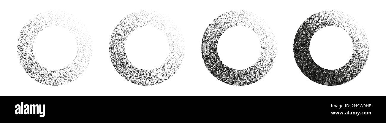 Round shaped dotted objects, stipple elements. Fading gradient ...