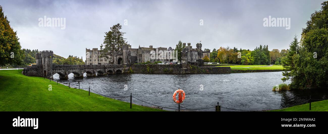 Panorama of Ashford Castle, a luxury hotel, Cong, County Mayo, Ireland ...