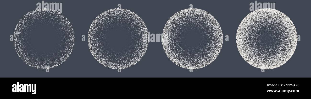 Round shaped dotted objects, stipple elements. Fading gradient ...