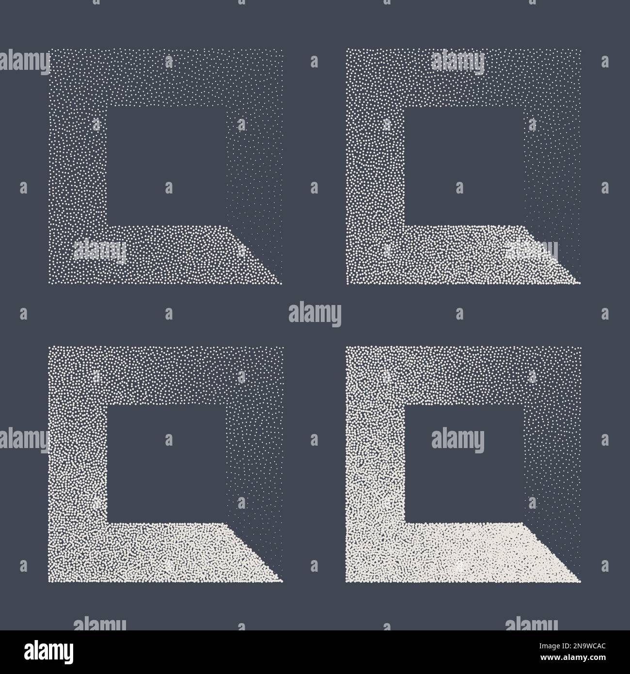 Square shaped dotted objects, stipple elements. Fading gradient ...