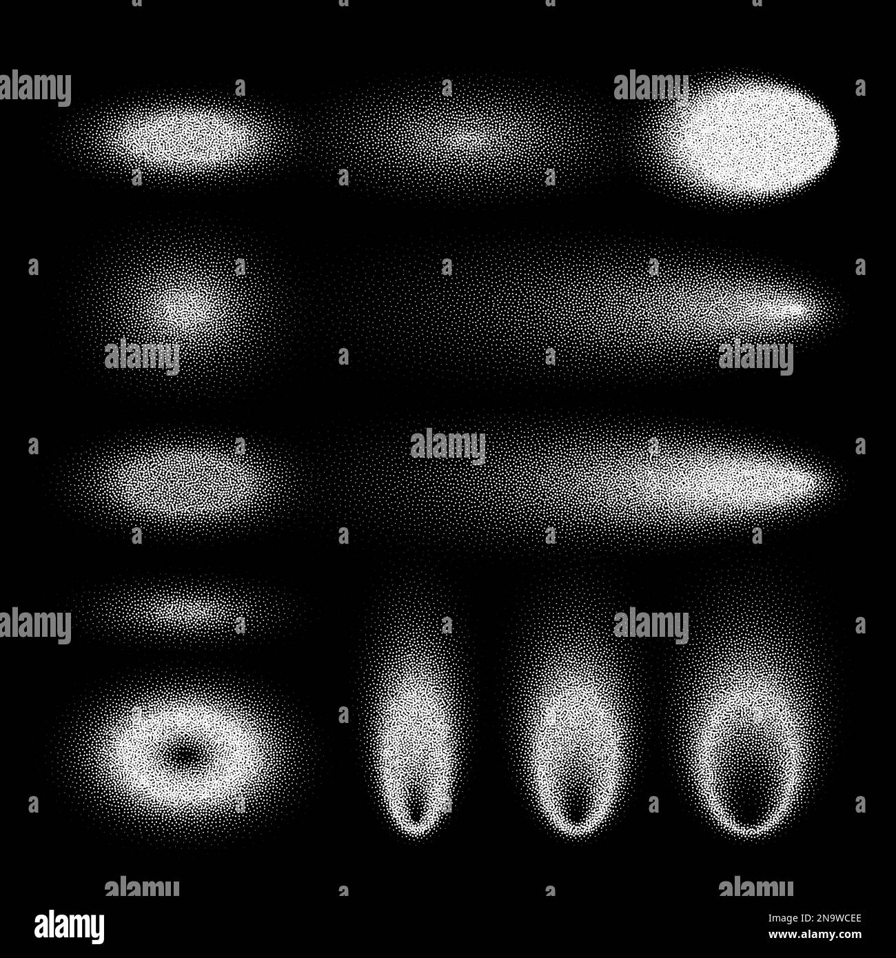 Stipple shadows set, dotted design elements. Fading gradient. Stippling ...