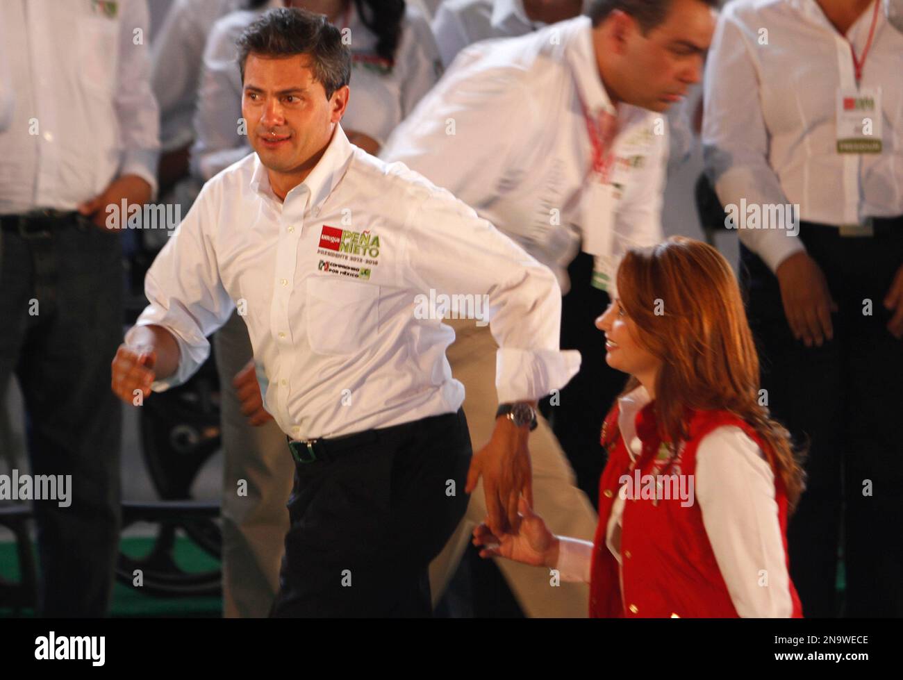 In this April 28, 2012 photo, Mexican actress Angelica Rivera, right ...