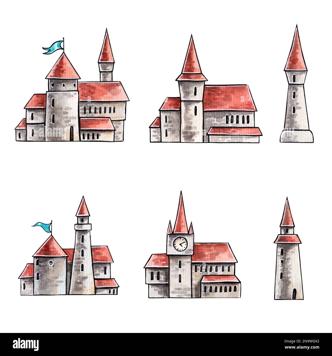 Watercolor illustration of medieval castles. Fabulous buildings ... Watercolor illustration of medieval castles. Fabulous buildings ...