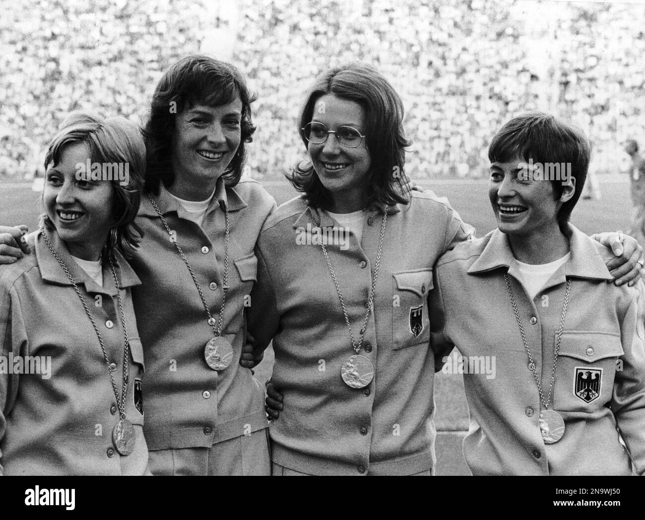 The gold medal winning West German team, from left to right: Annegret ...