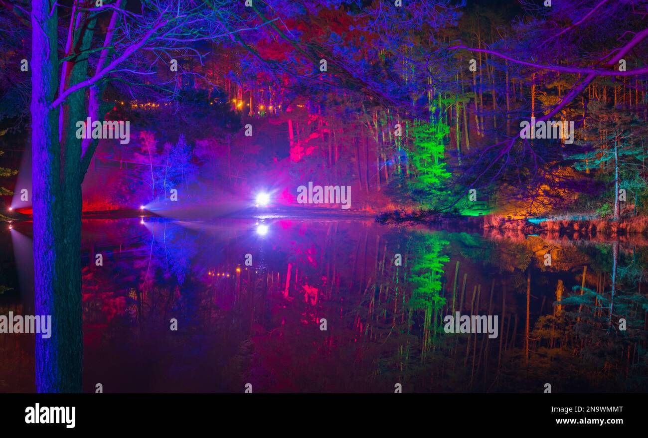 Illuminations around the lake at Blue Pool in Dorset Stock Photo - Alamy