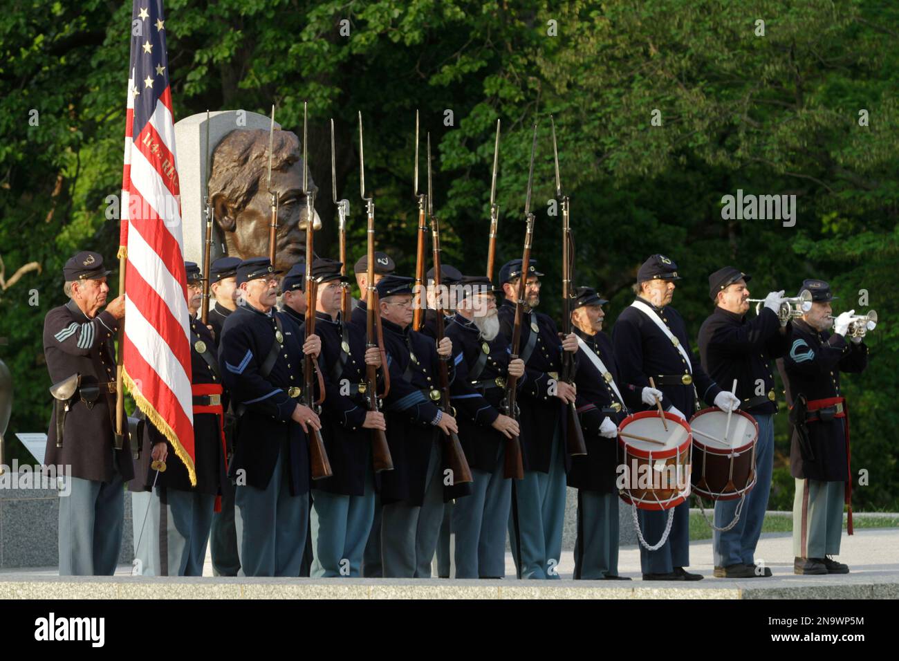 The 114th Regiment Illinois Volunteer Infantry, a reactivated Civil War unit, performs a special ...
