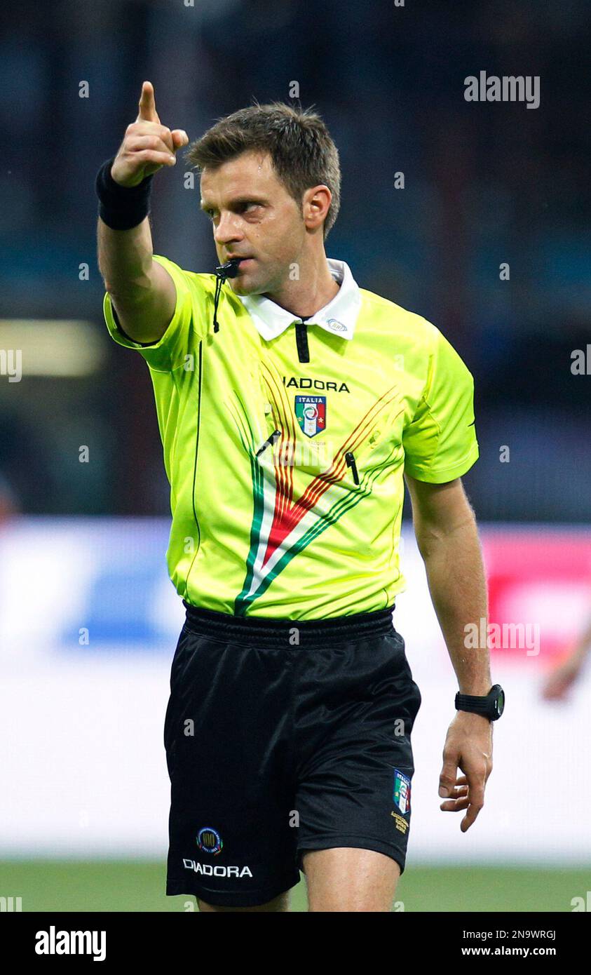 Referee Nicola Rizzoli gestures during a Serie A soccer match between ...