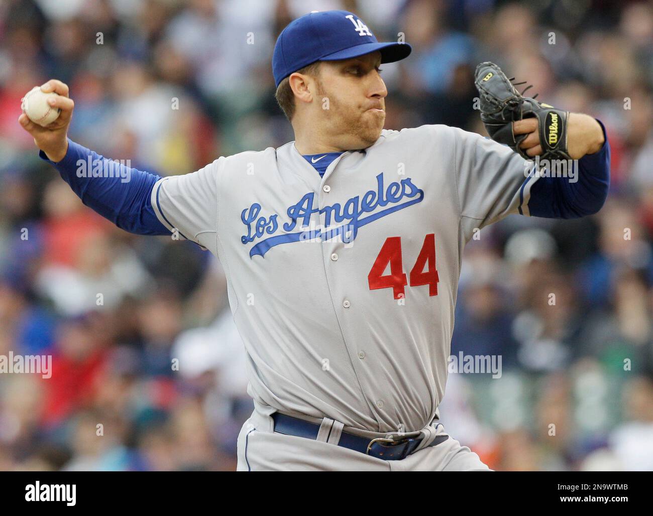 Los Angeles Dodgers starter Aaron Harang delivers a pitch against the ...