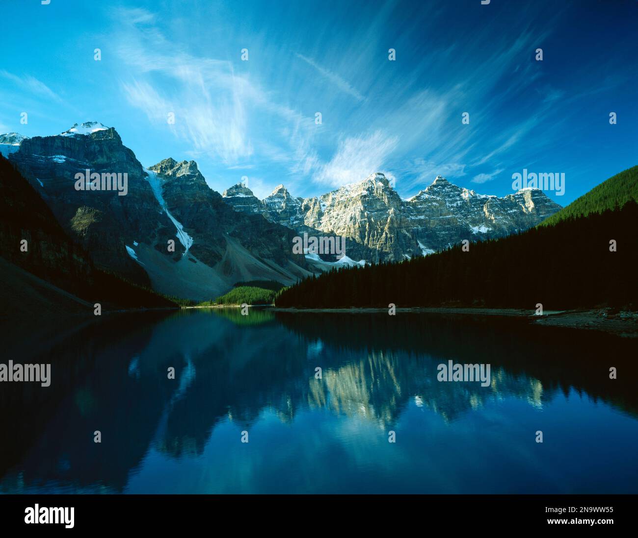 Rocky Mountain Range Reflected on Surface of Moraine Lake, Banff ...