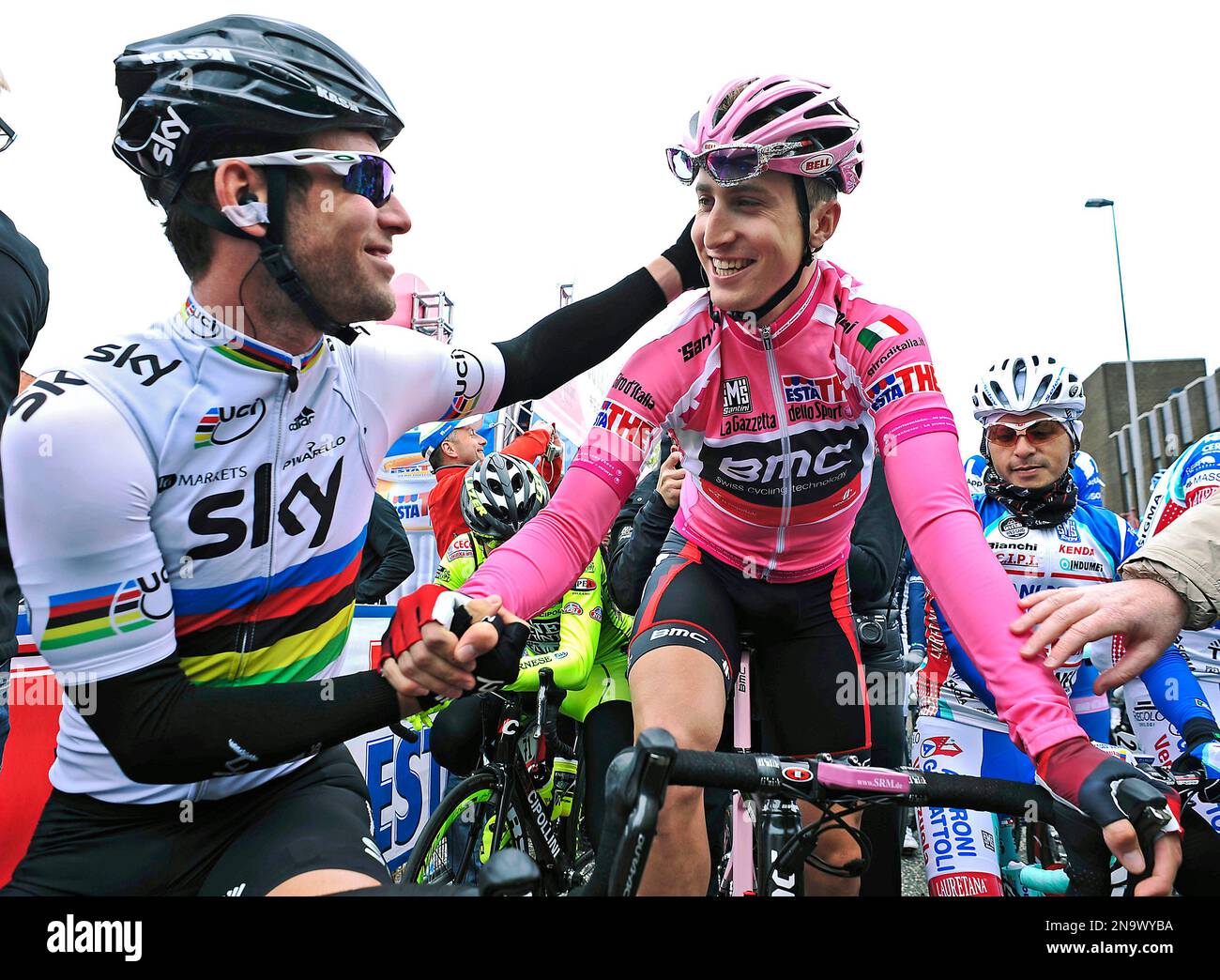 Taylor Phinney, of the United States, right, is congratulated by ...