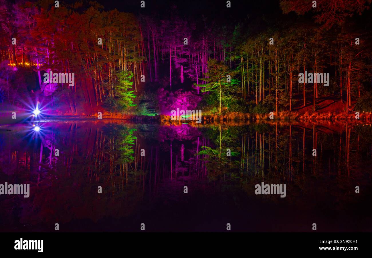 Illuminations around the lake at Blue Pool in Dorset Stock Photo - Alamy