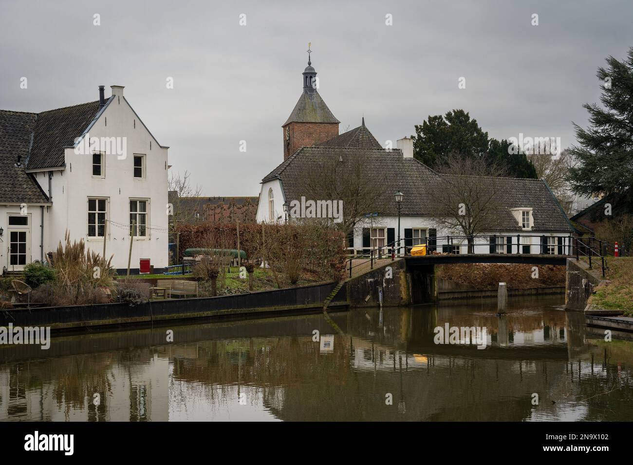 Village of Bunnik, view of the tower of reformed church and river ...