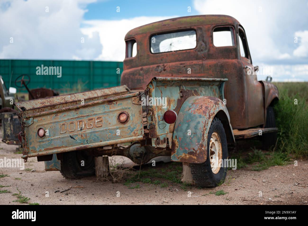 An old abandoned Dodge B Series pickup truck, wrecked Stock Photo - Alamy
