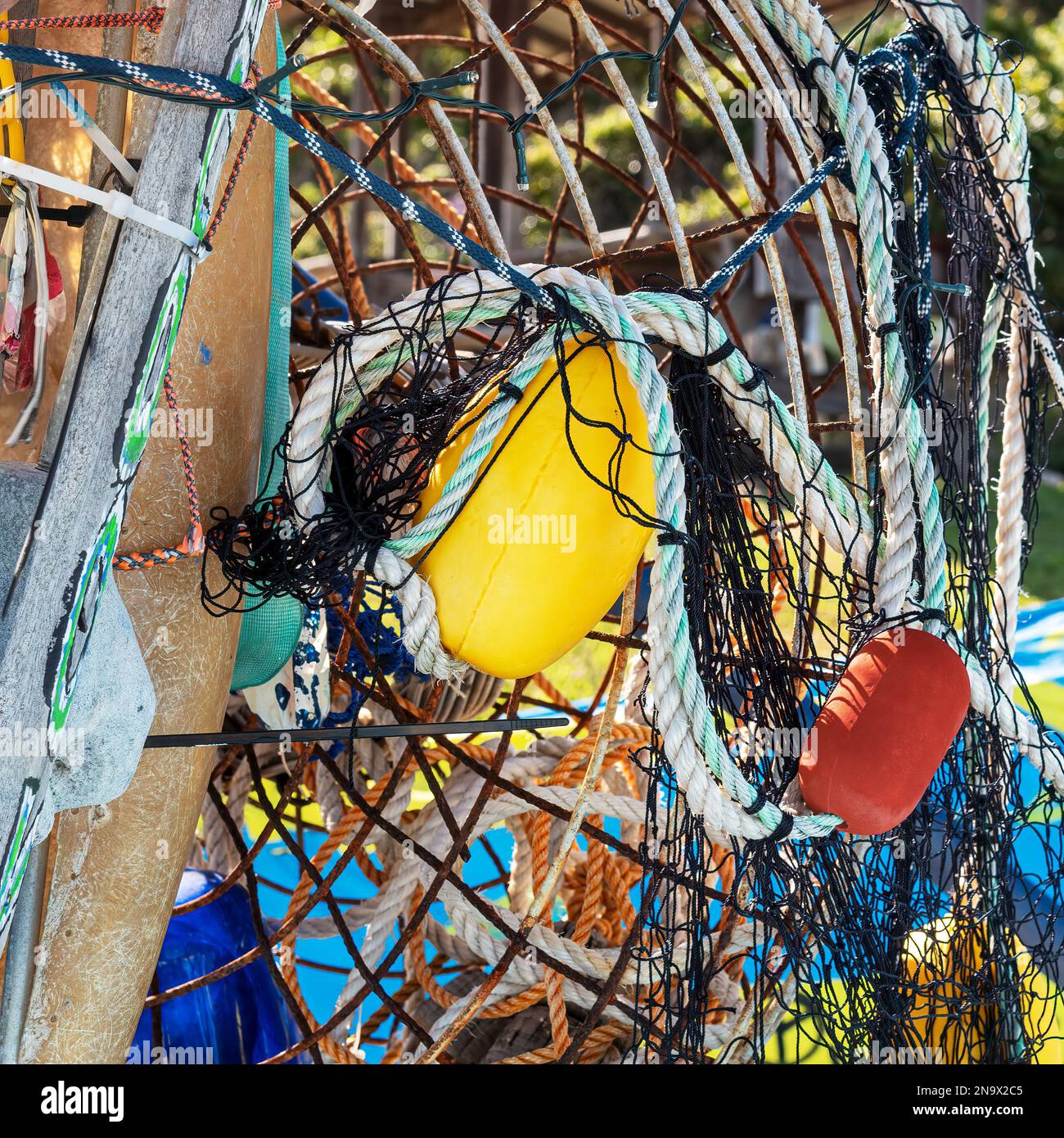Fishing nets and tackle creating a colourful abstract mage Stock Photo ...