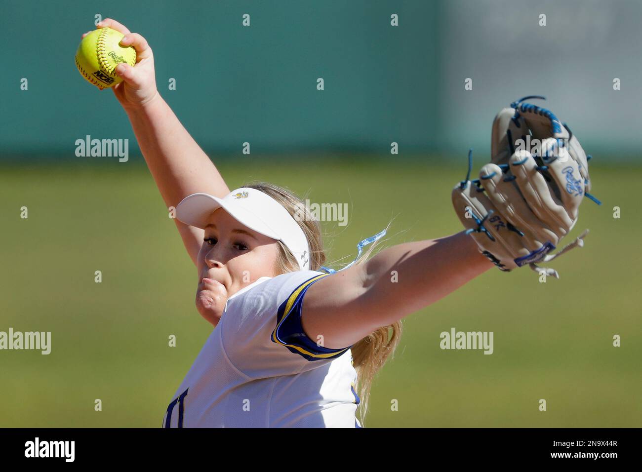 South Dakota State relief pitcher Tori Kniesche throws against Northwestern State during an NCAA ...