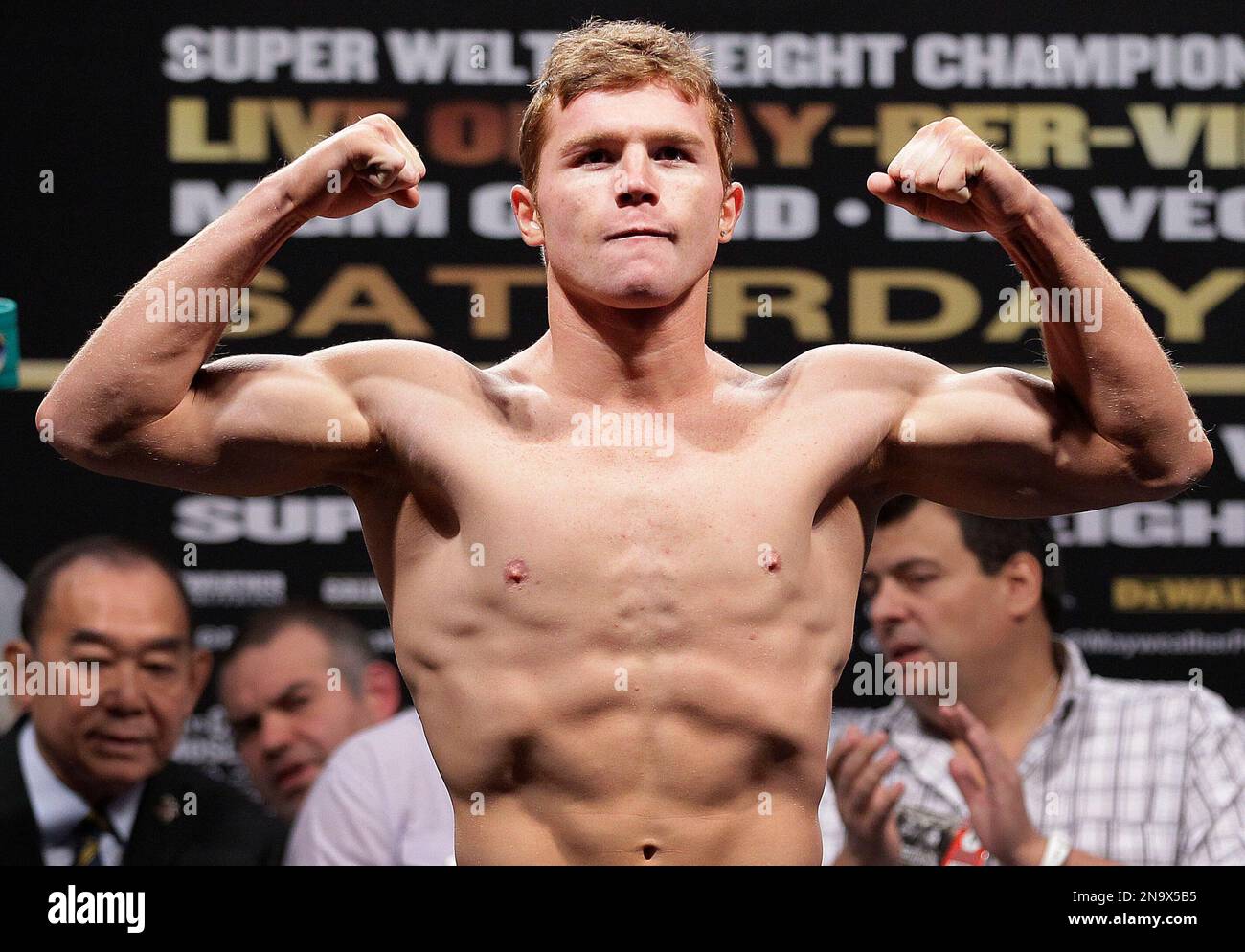 Canelo Alvarez, of Mexico, poses after weighing in for his super ...