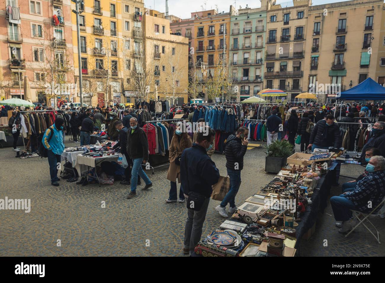 Flea market, Plaça de Salvador Seguí, el Raval, Barcelona, Spain ...